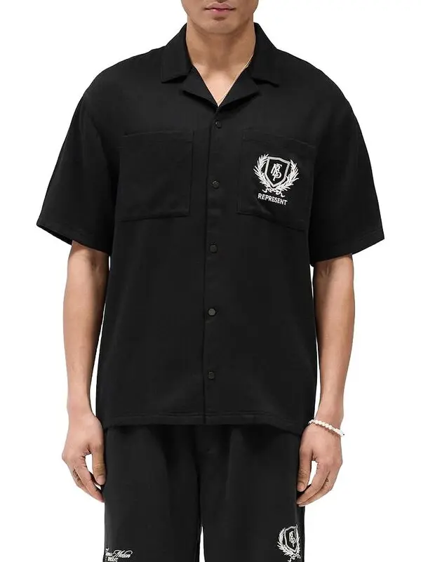 REPRESENT Crest Embroidered Camp Shirt - Jet Black