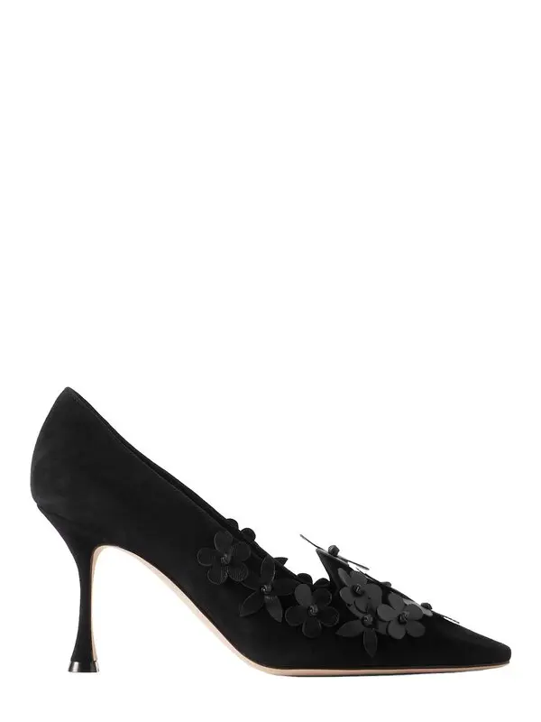 Manolo Blahnik Harneclo 90 Appliquéd Suede Pumps - Black
