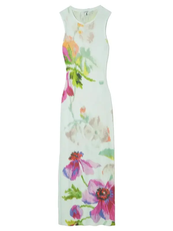 Loewe Ribbed Floral-print Jersey Midi Dress - Blue