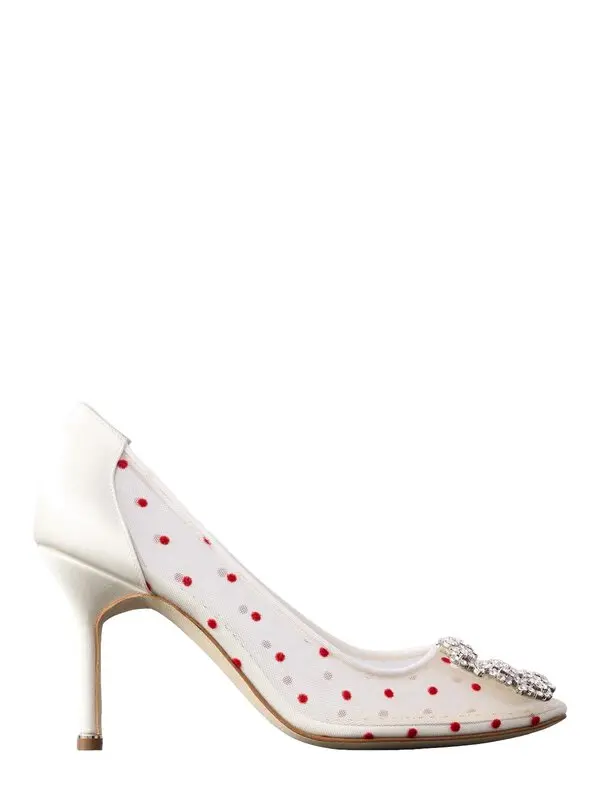 Manolo Blahnik Hangisi Satin-trimmed Crystal-embellished Mesh Pumps - White