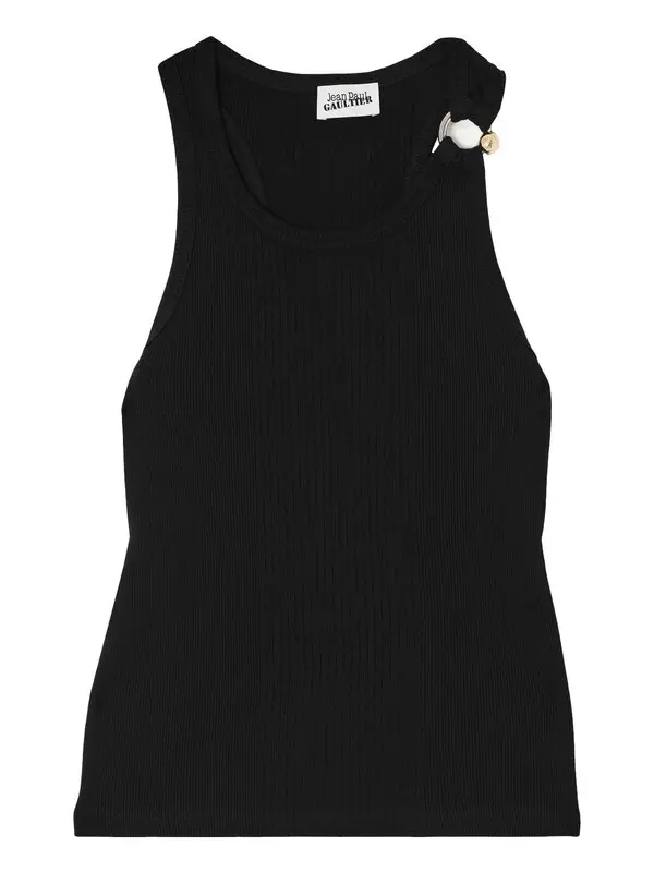 Jean Paul Gaultier Embellished Ribbed Tank - Black