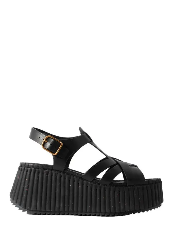 Chloé Nama Leather Platform Sandals - Black