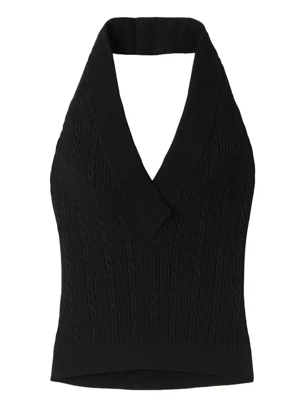 Balmain Ribbed Cable-knit Halterneck Top - Black