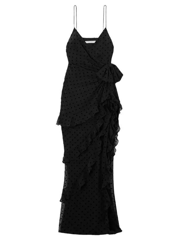 Alessandra Rich Ruffled Flocked Silk-chiffon Gown - Black
