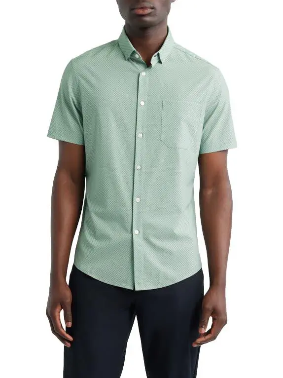 Mizzen+main Leeward Trim Fit Dot Print Short Sleeve Button-up Shirt - Pale Green Dual Dots