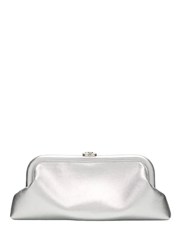 JIMMY CHOO Skylar Frame Metallic Leather Clutch Bag - Silver Silver