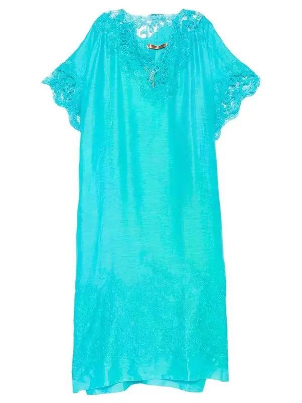 Ermanno Scervino Lace-trimmed Linen Dress - Blue
