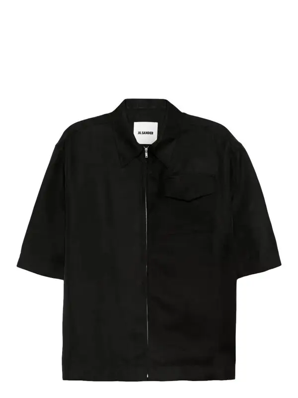 JIL SANDER Zip-front Ruffled Shirt - Black