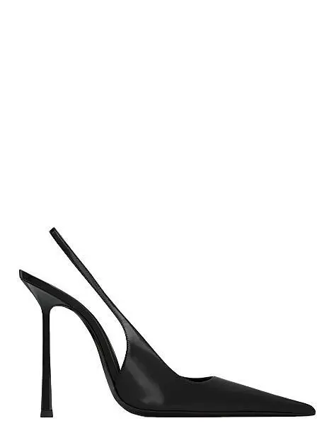 Saint Laurent Vendome Flared Stiletto Slingback Pumps - Black Smooth Leather