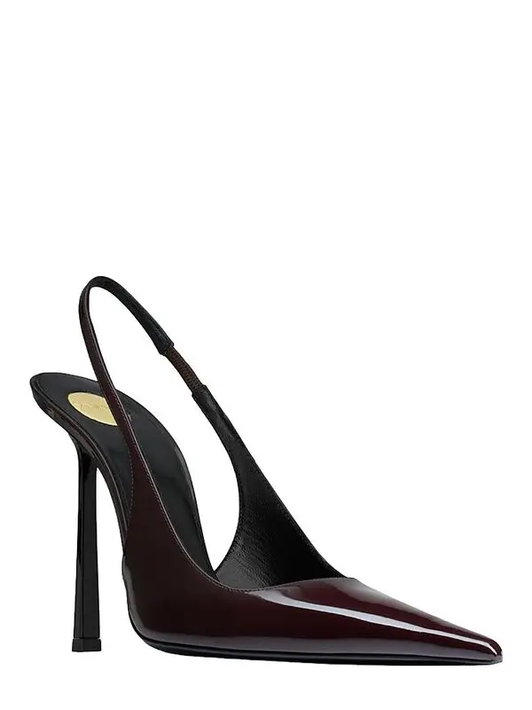 Saint Laurent Vendome Flared Stiletto Slingback Pumps - Marron Glace Patent Leather