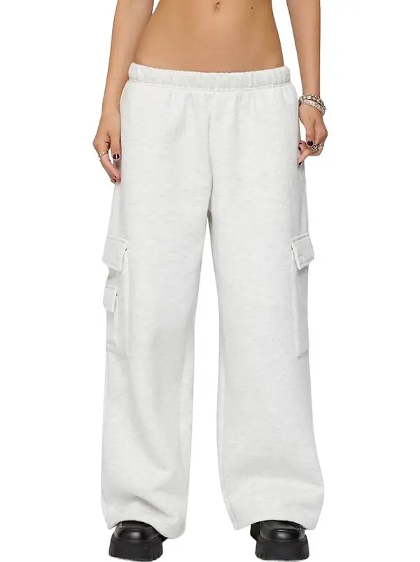 EDIKTED Wide Leg Cargo Sweatpants - Light-gray