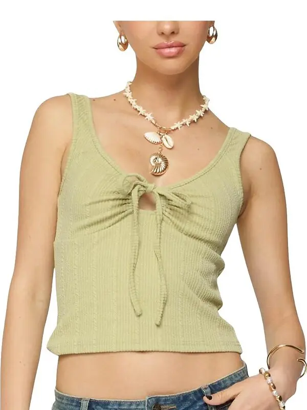 EDIKTED Yarah Keyhole Textured Ribbed Tank Top - Sage