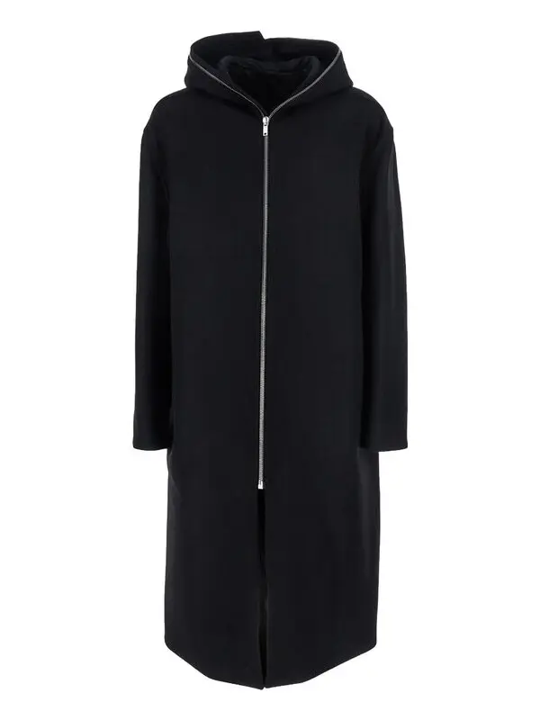 Rick Owens Wool Coat With Hood And Vent - Black