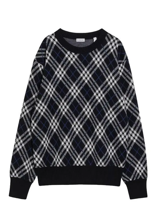 Burberry Check-pattern Blend Sweater - Blue