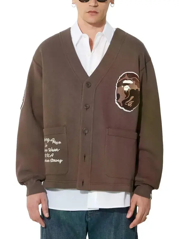 A BATHING APE College Badges Button Cardigan - Brown