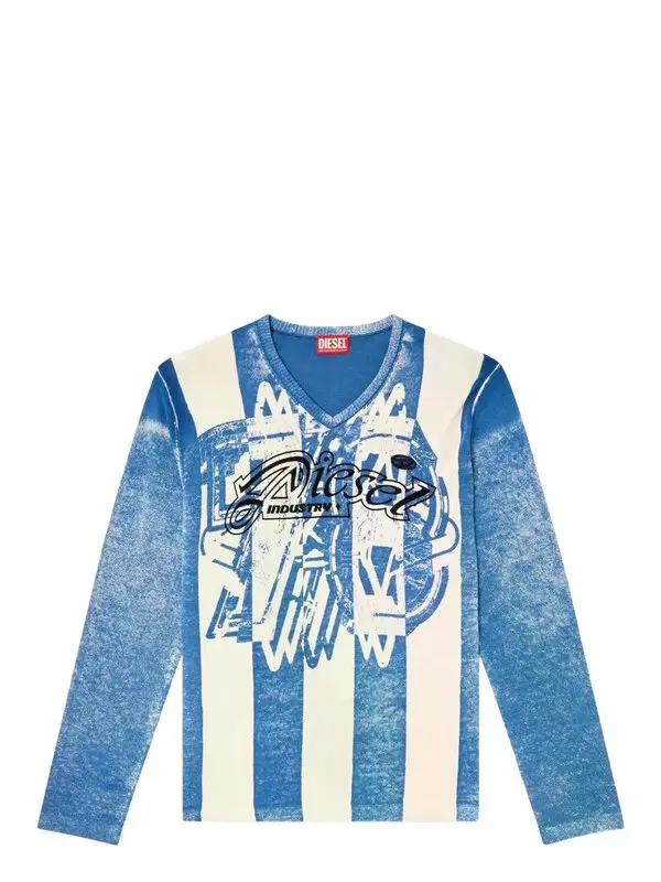 Diesel Oliba Stripe-print V-neck Sweater - Blue