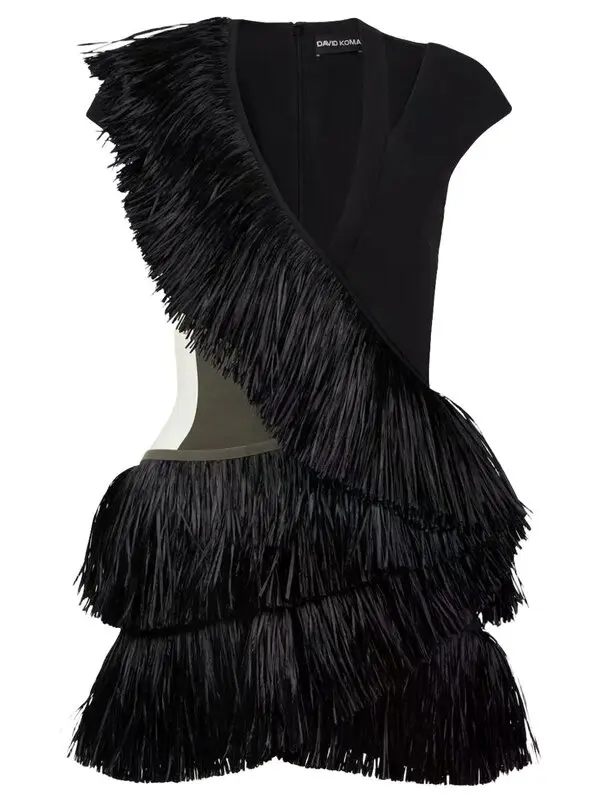 David Koma Fringed Cut-out Minidress - Black