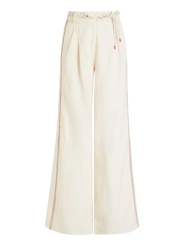 Zimmermann Belted Wide-leg Cotton And Linen-blend Pants - Ecru