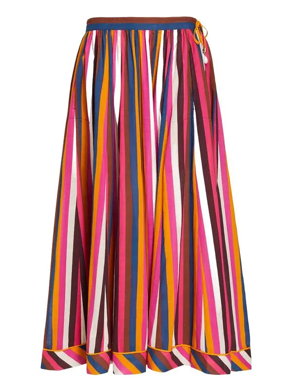 Zimmermann Embellished Striped Cotton-gauze Midi Skirt - Multicolor