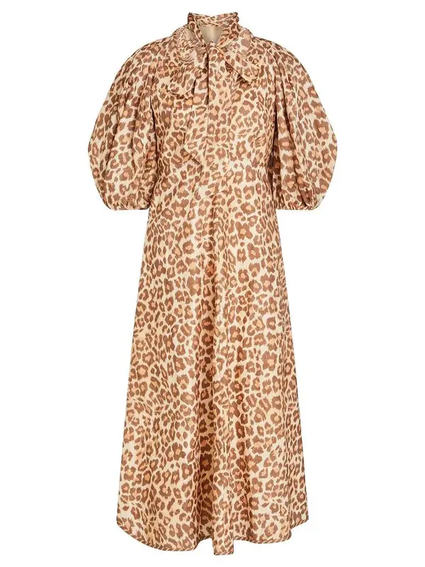 Zimmermann Leopard-print Linen Midi Dress With Tie Detail - Animal Print