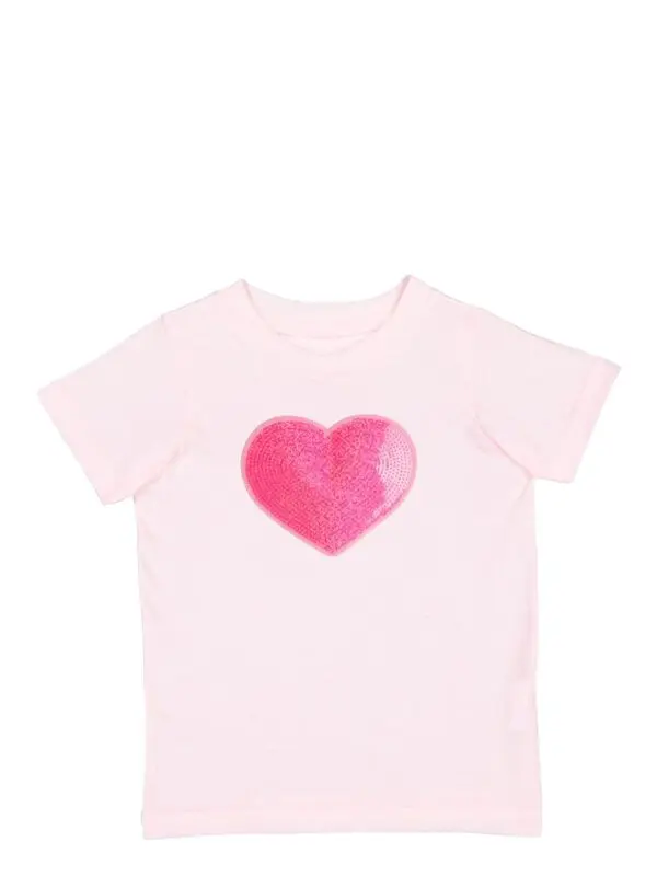 SWEET WINK Heart Sequin Patch Short Sleeve T-shirt - Pink