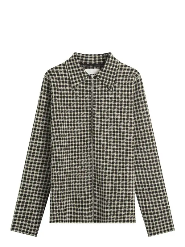 JIL SANDER Wool Check Zip Through - Dark Grey