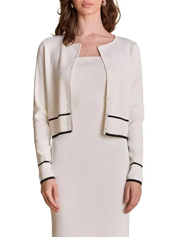 Endless Rose Contrast Stripe Fine Knit Cardigan - White/ Black