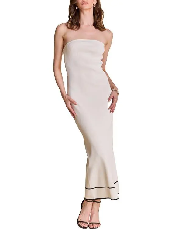 Endless Rose Contrast Stripe Strapless Knit Maxi Dress - White/ Black