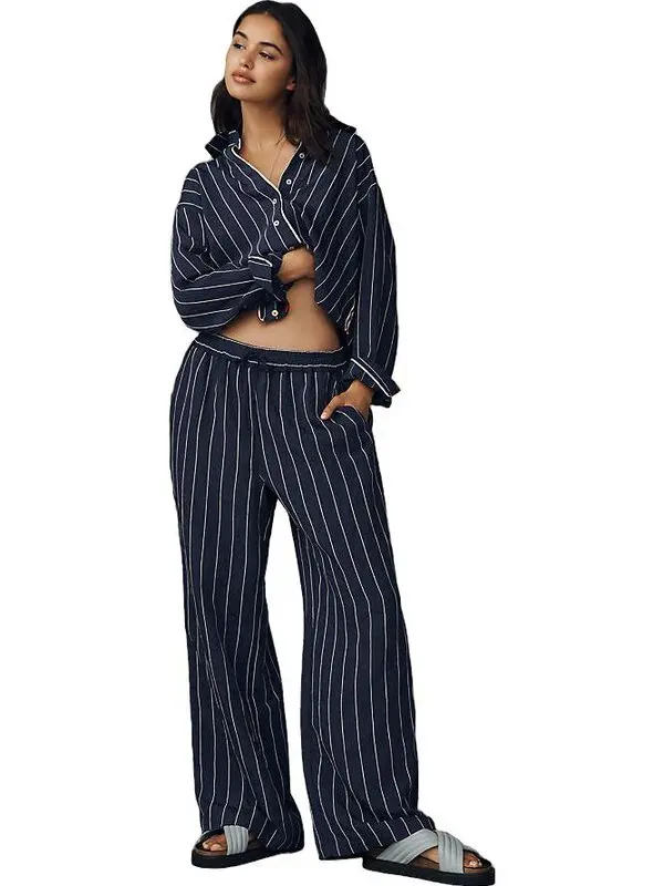 Maeve Brooklin Tie-front Printed Pull-on Pants - Blue Stripe