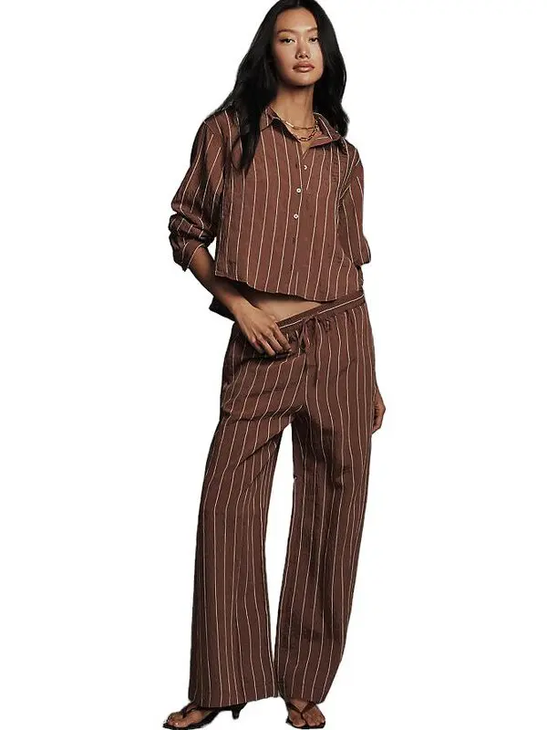 Maeve The Brooklin Printed Pull-on Pants - Brown & Ivory Stripe