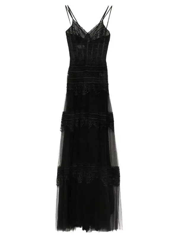 SAIID KOBEISY Lace And Tulle Overlay Sleeveless Dress - Black