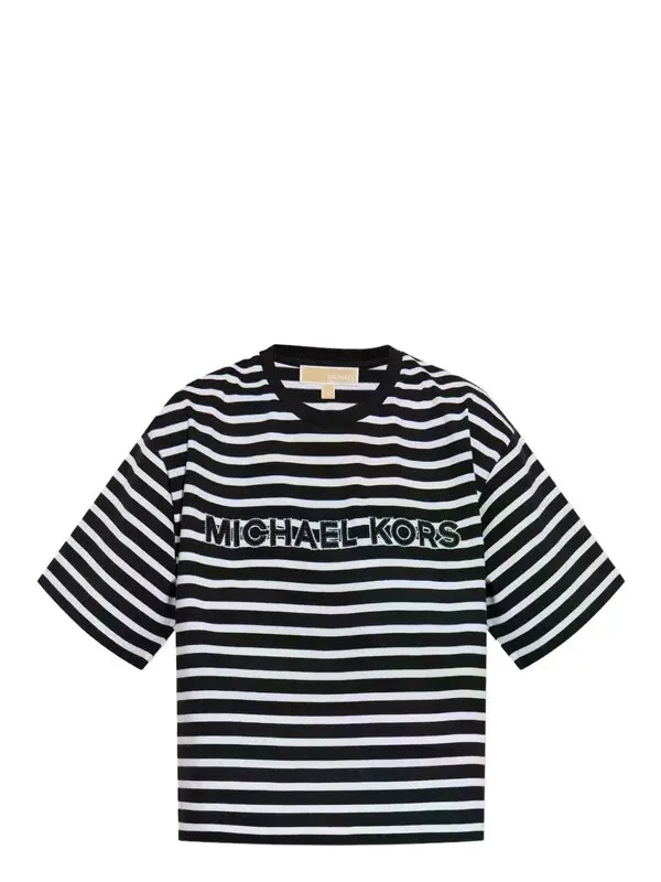 Michael Kors Striped-pattern Logo-patch T-shirt - Black