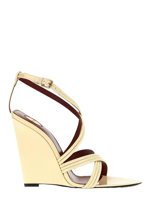 Saint Laurent 110mm Leather Cross-strap Wedge Sandals - Neutrals