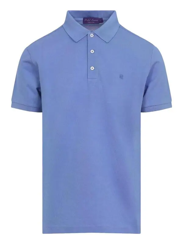 Ralph Lauren Purple Label Embroidered Cotton Polo Shirt - Blue