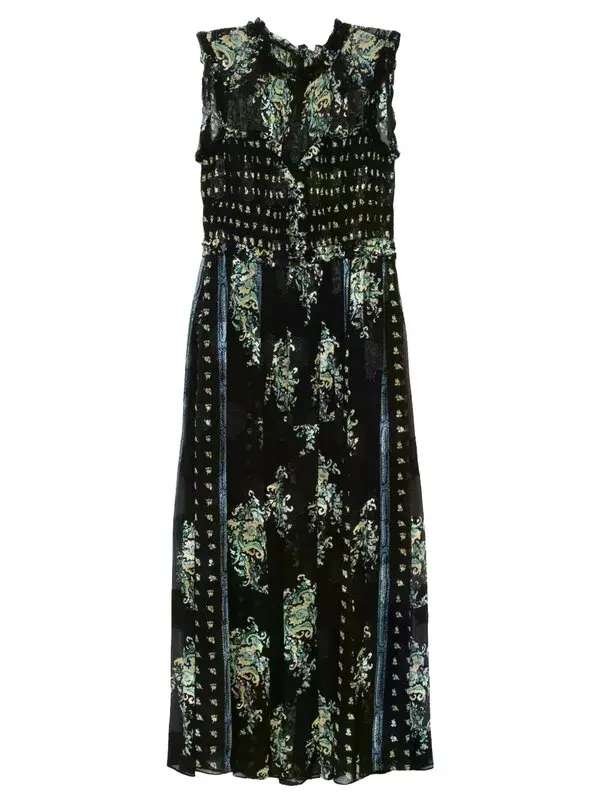 Ulla Johnson Sleeveless Floral Embroidered Dress - Black