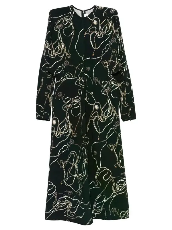 Victoria Beckham Long-sleeve Chain Print Dress - Black