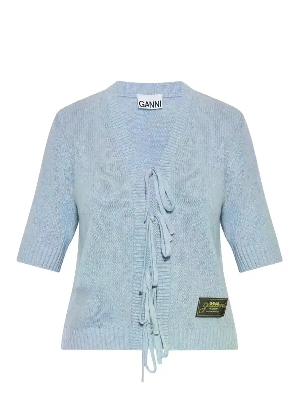 GANNI Tie-fastening Half-sleeved Cardigan - Blue