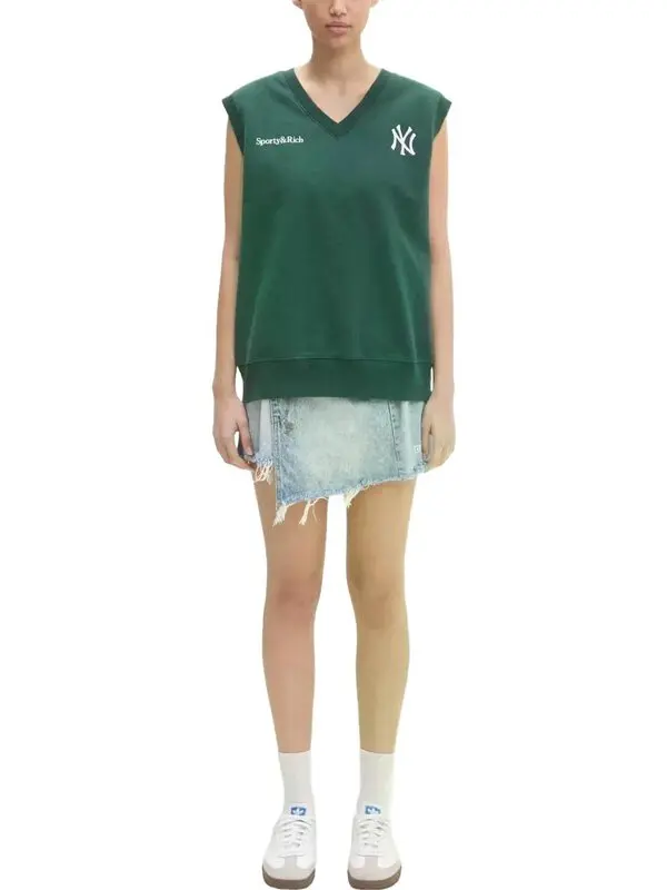 SPORTY & RICH Logo-embroidered V-neck Top - Green
