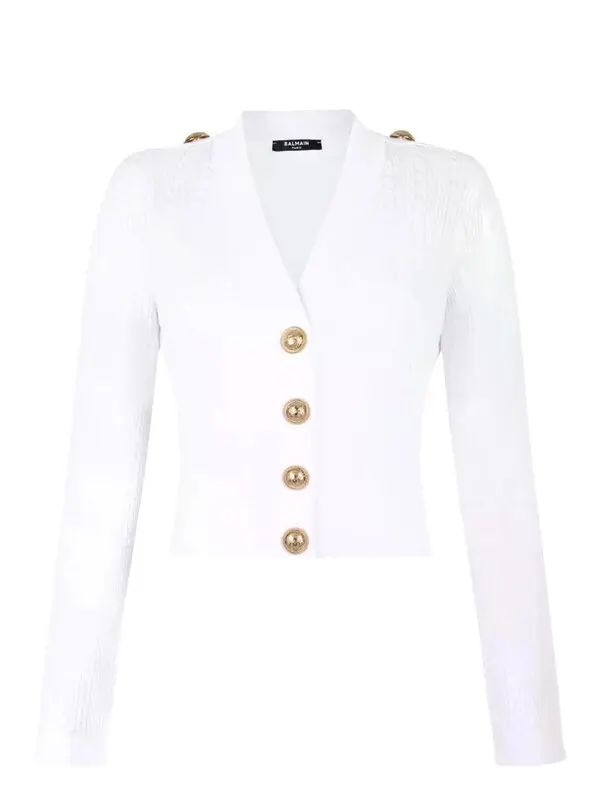 Balmain Ribbed Button Cardigan - White