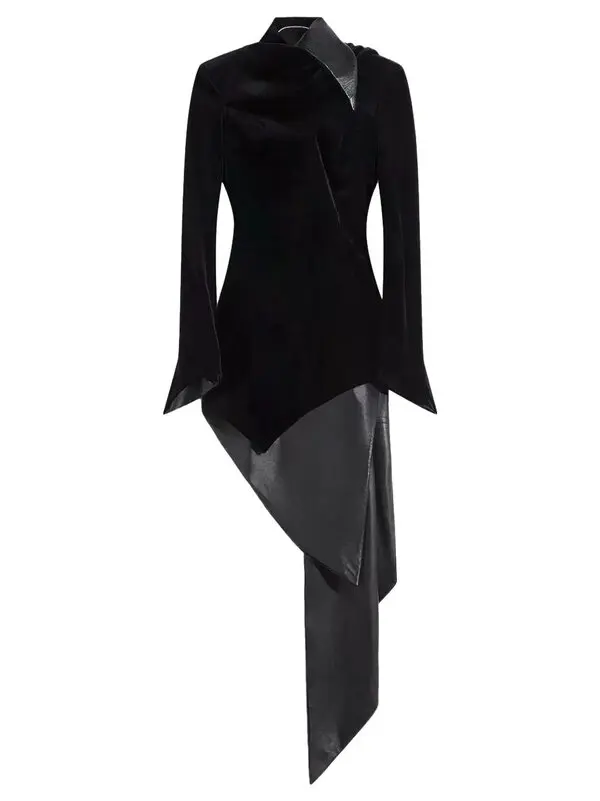 MUGLER Asymmetric Velvet Dress - Black