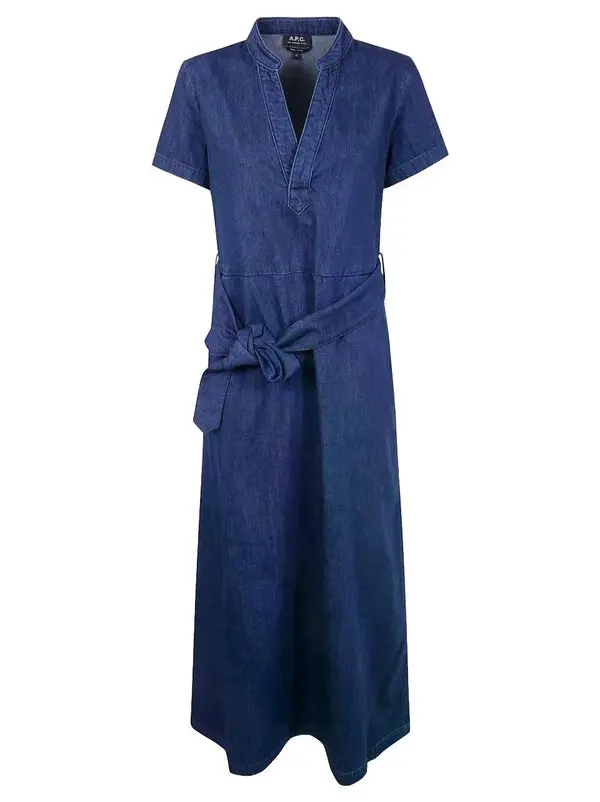 A.p.c. Annelie Belted Denim Midi Dress - Blue