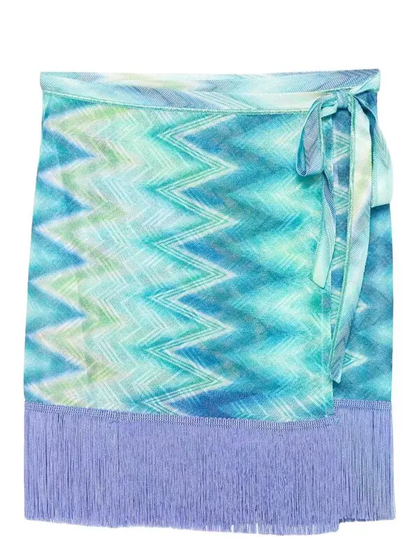 Missoni Fringed Zigzag Print Wrap Mini Skirt - Blue