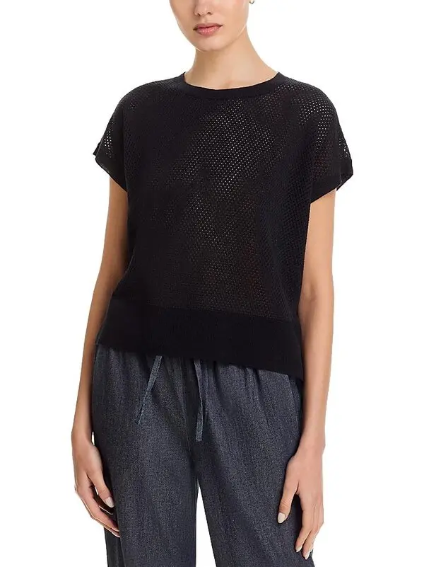 Eileen Fisher Linen & Cotton Crewneck Boxy Top - Black