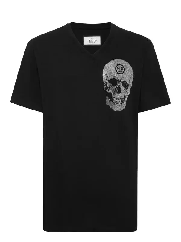 Philipp Plein Crystal-skull V-neck T-shirt - Black