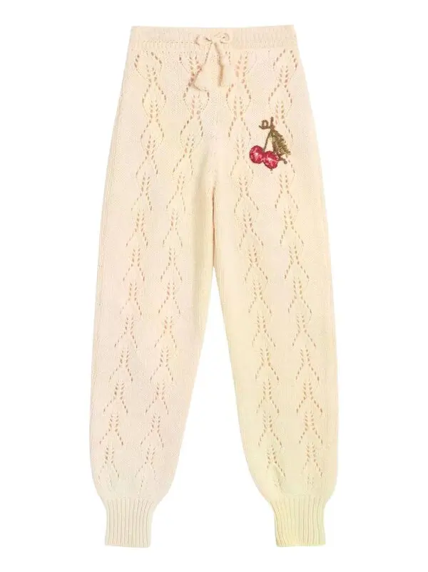 Valentino Garavani Cherry-embellished Knit Trousers - Neutrals