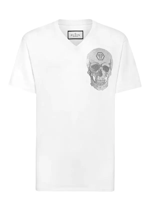 Philipp Plein Crystal-skull V-neck T-shirt - White