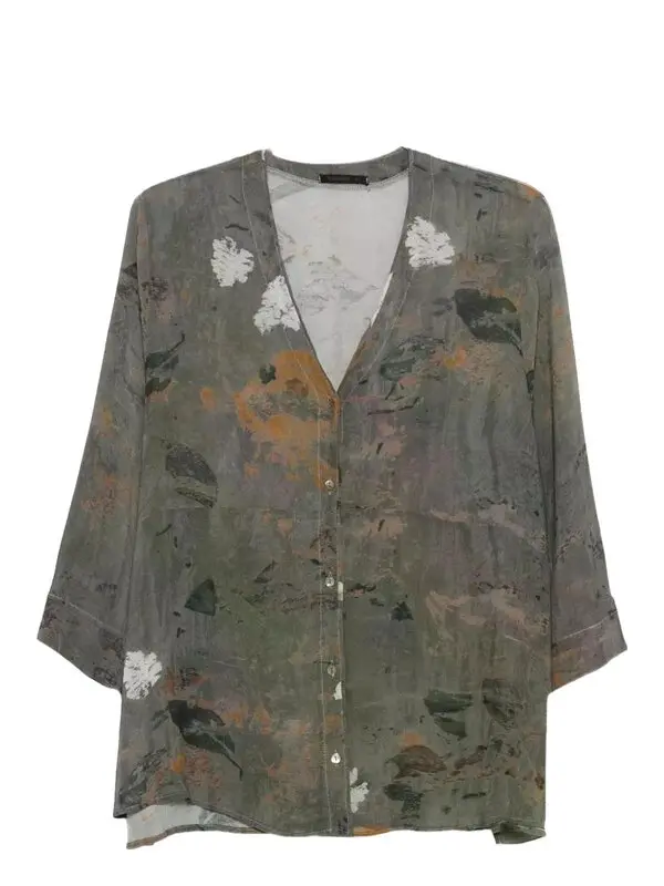 Transit Floral-print Button-front Shirt - Grey