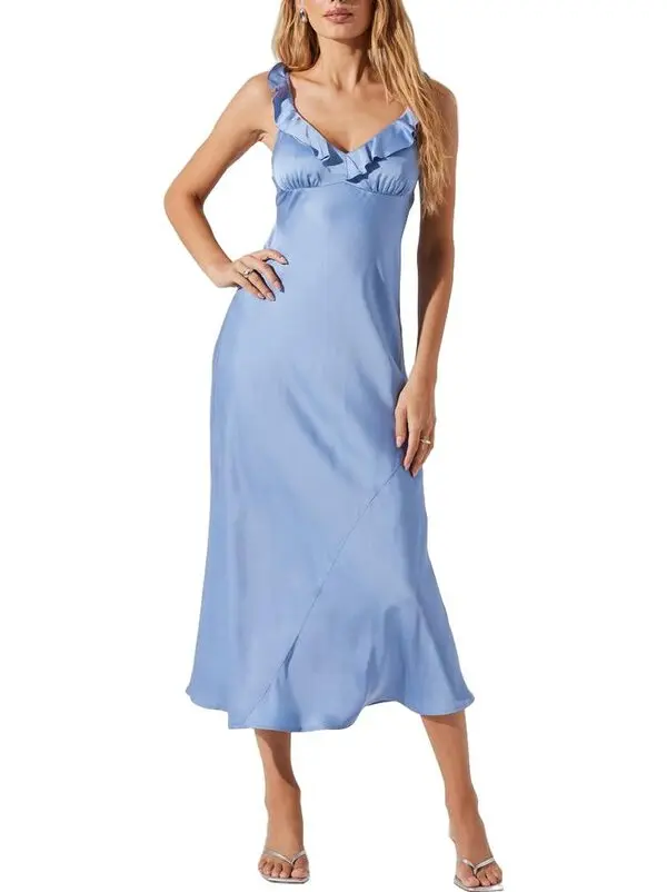 Astr The Label Zoie Ruffle Neck Slipdress - Sky Blue