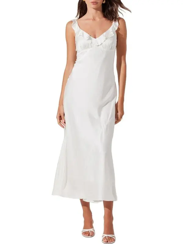 Astr The Label Zoie Ruffle Neck Slipdress - White