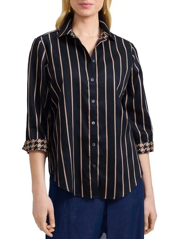 Foxcroft Margie Stripe Button-up Shirt - Black/almond